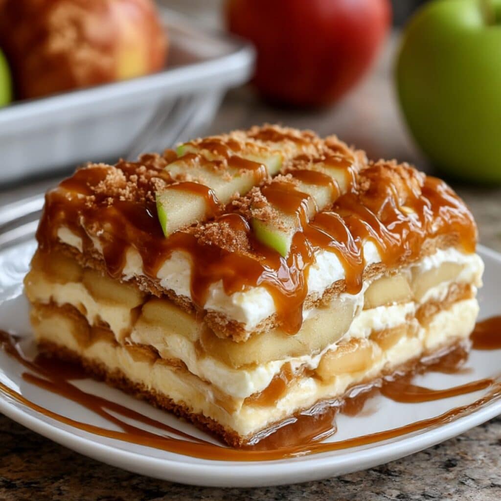 Easy Caramel Apple Eclair Cake Recipe | No Bake Fall Dessert