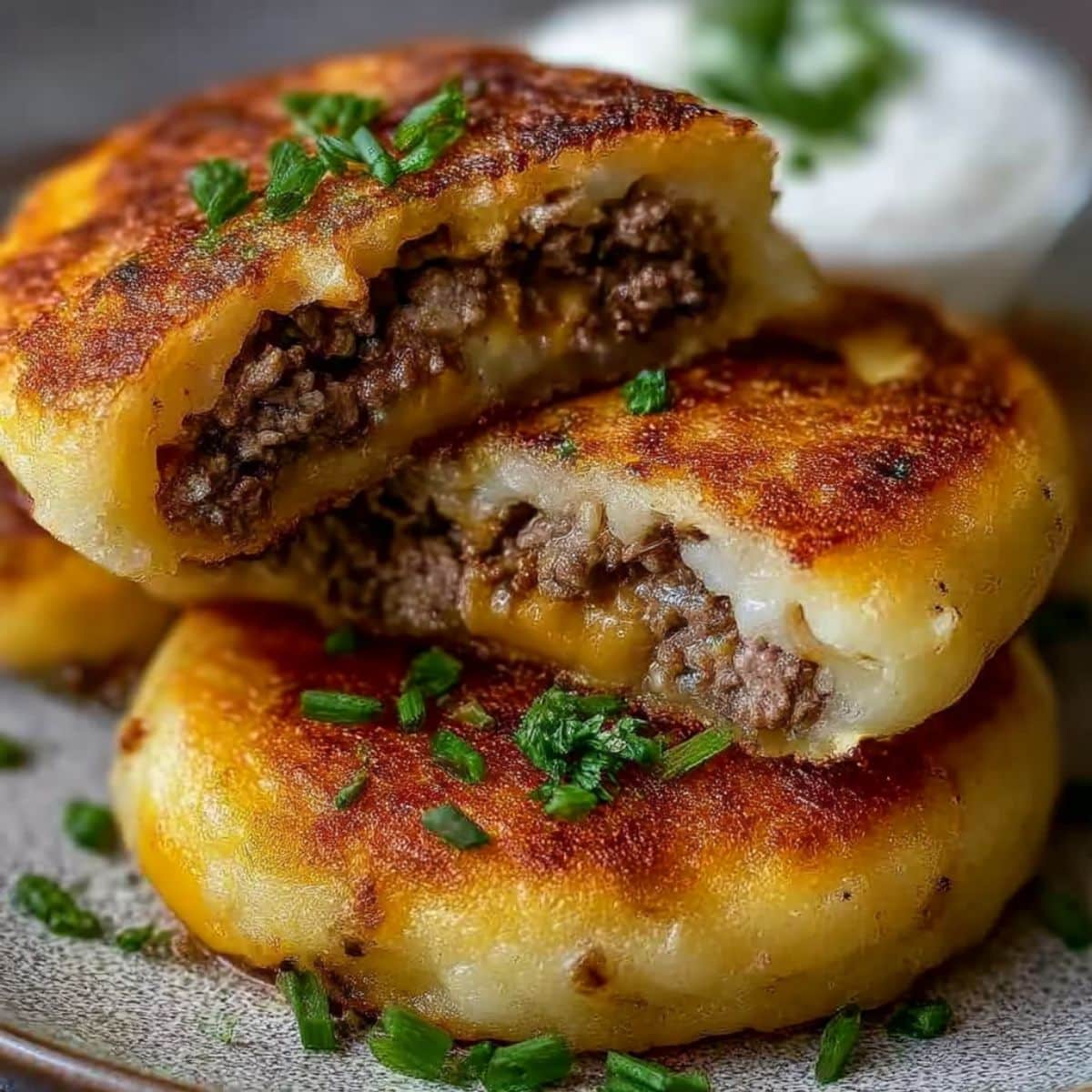 Easy Stuffed Potato Pancakes with Ground Beef (So Crispy!)
